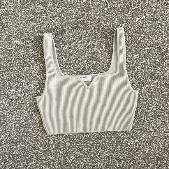 Aritzia | Tops | Aritzia Babaton Sculpt Knit Notch Top In Matte Pearl ...